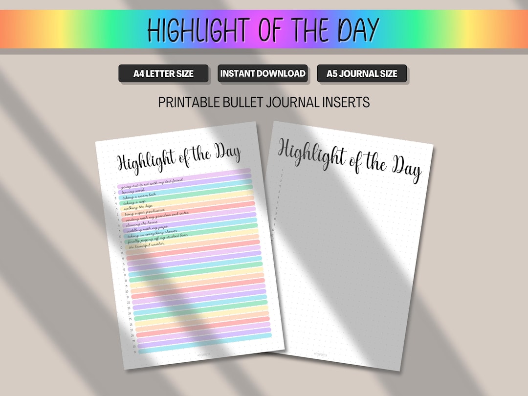 Printable Highlight of the Day Journal, Pre Made Daily Page for Bullet ...