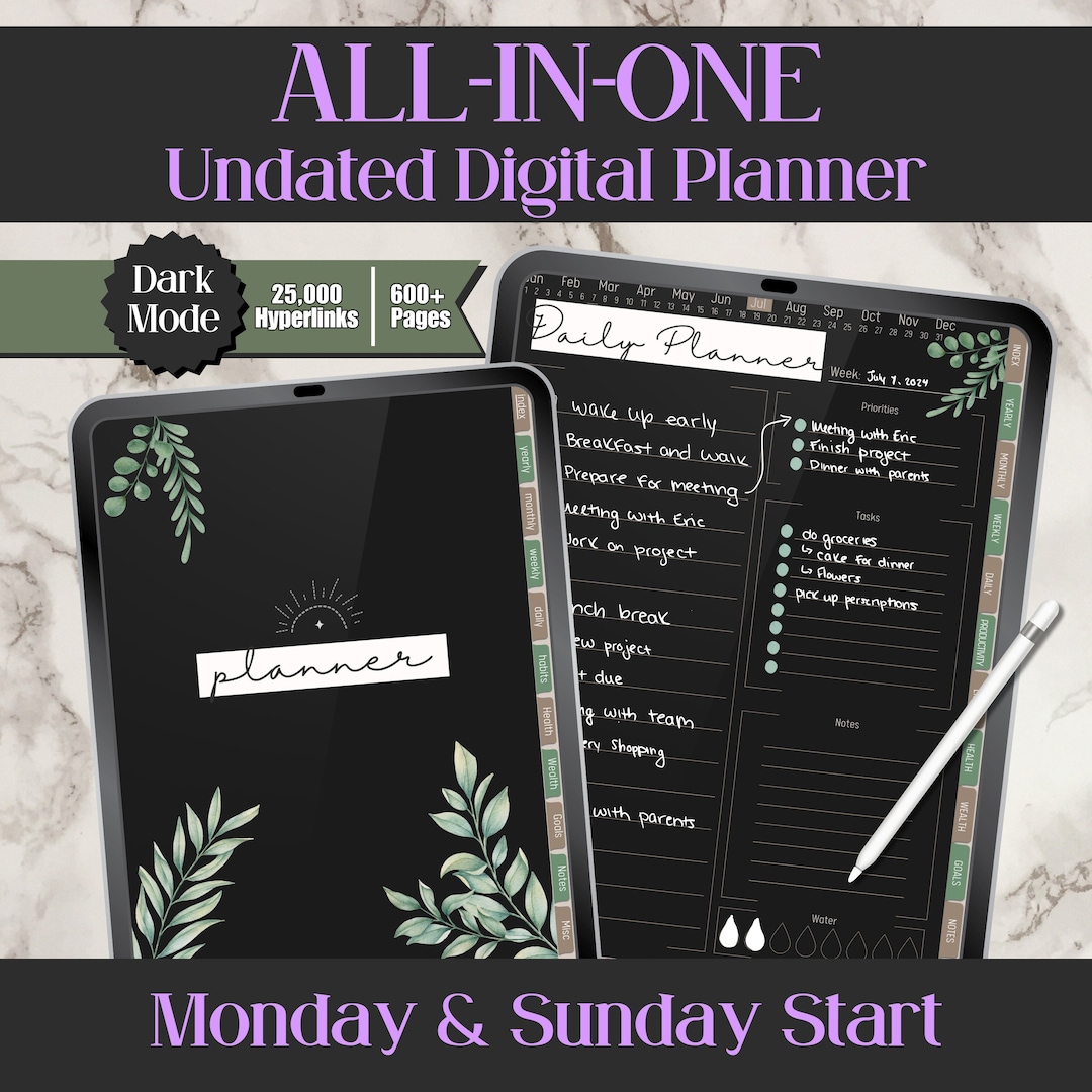 All in One Digital Planner | Dark Mode Digital Planner | Goodnotes ...