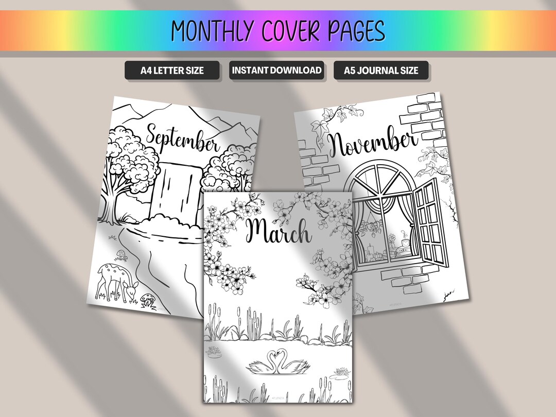 12 Month Cover Pages Bundle, Monthly Planner Title Kit, Premade Bullet ...