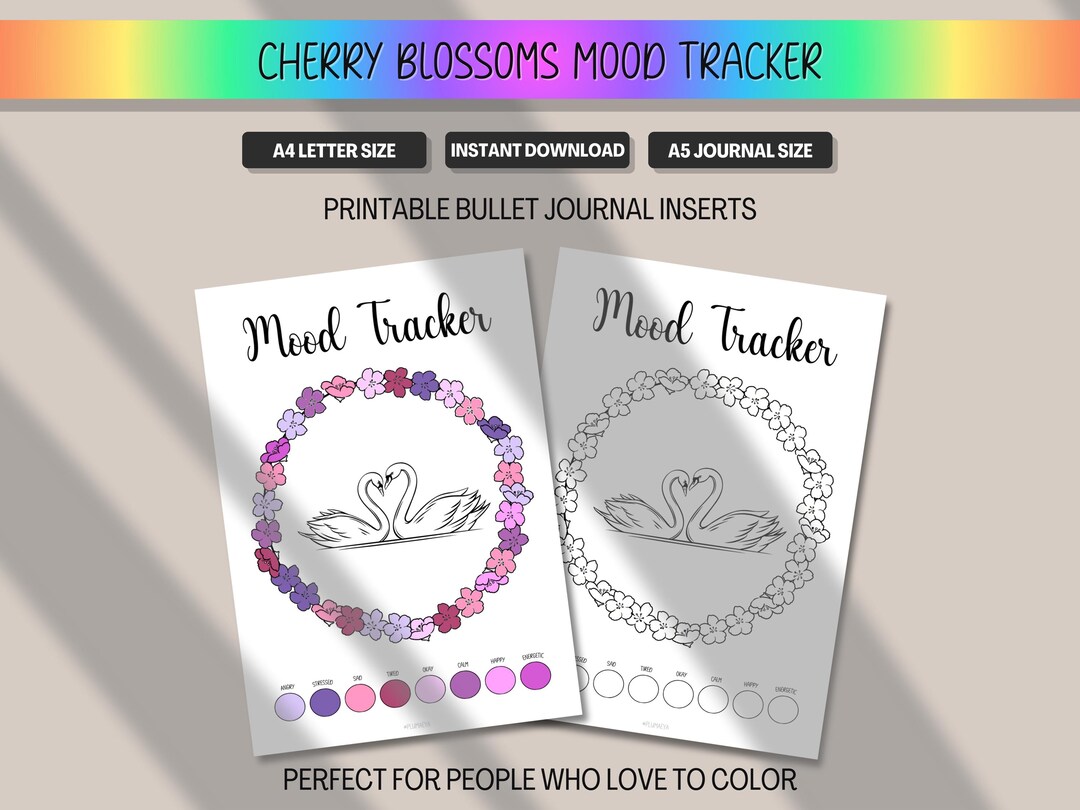 Mood Tracker, Printable Feelings Premade Bullet Journal Page, Monthly ...