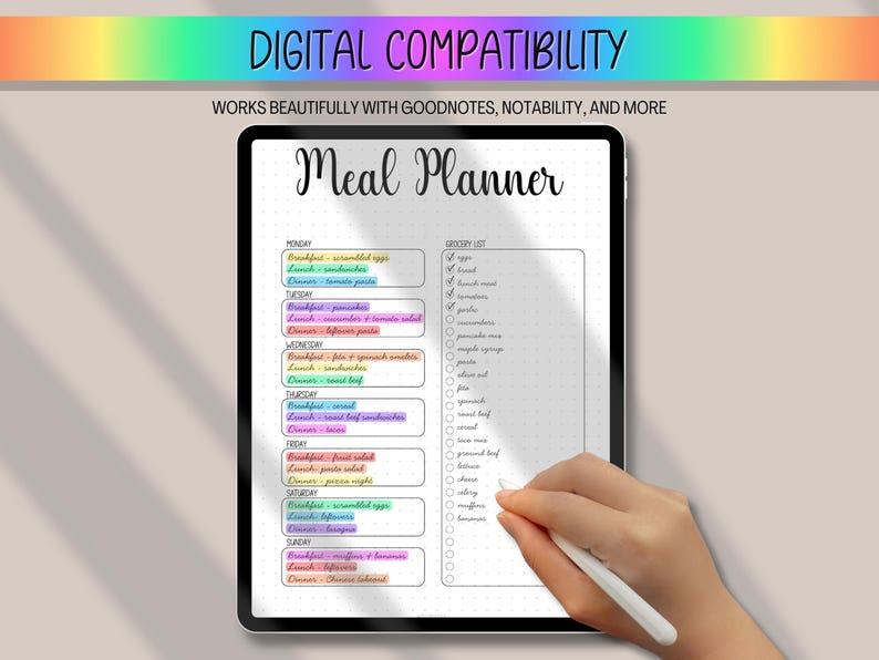 Weekly Meal Planner Printable Bullet Journal Page, Undated Weekly Food ...