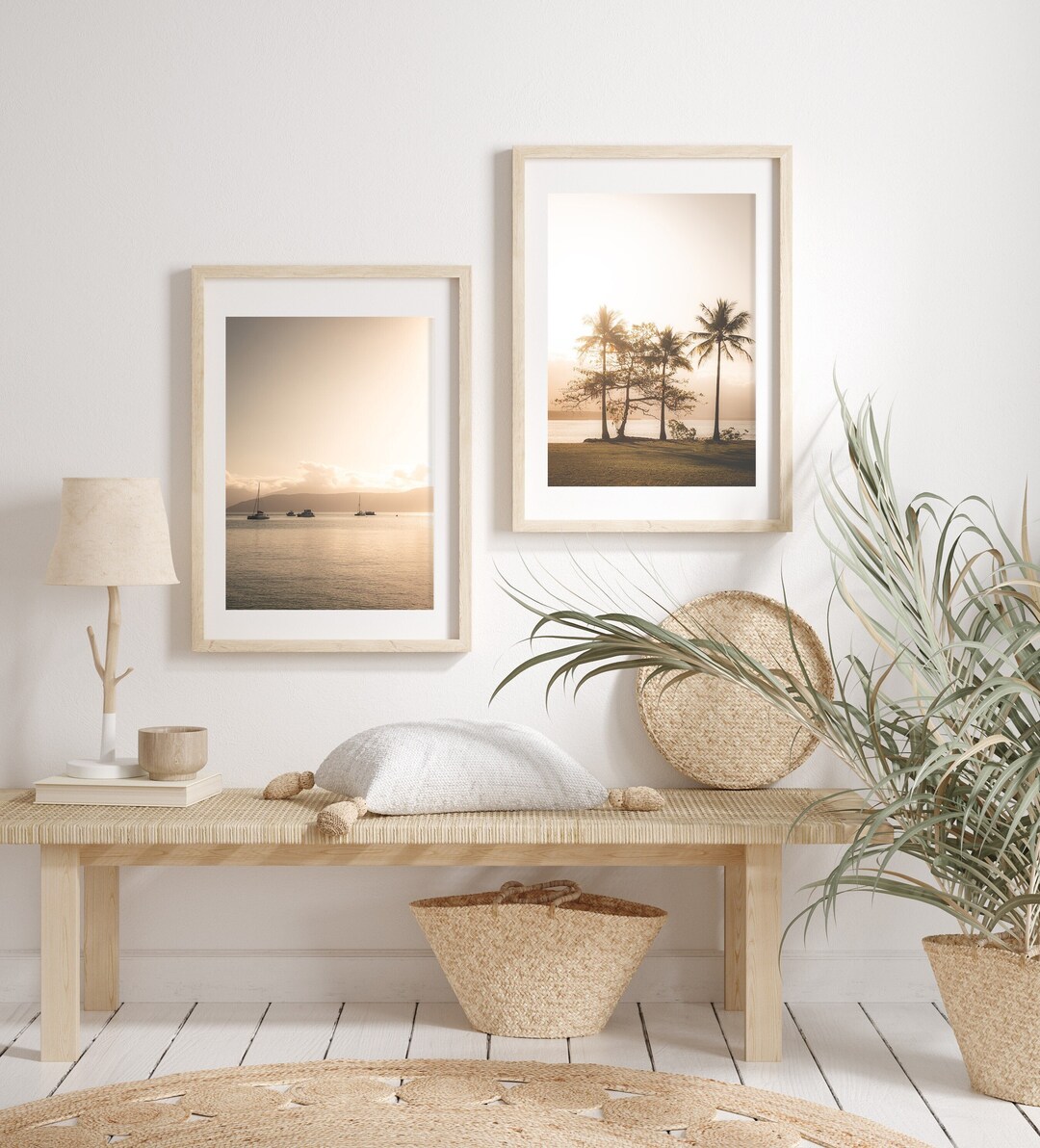 Set of 2 Vintage Sunset Beach Posters, Beach House Decor, Coastal ...