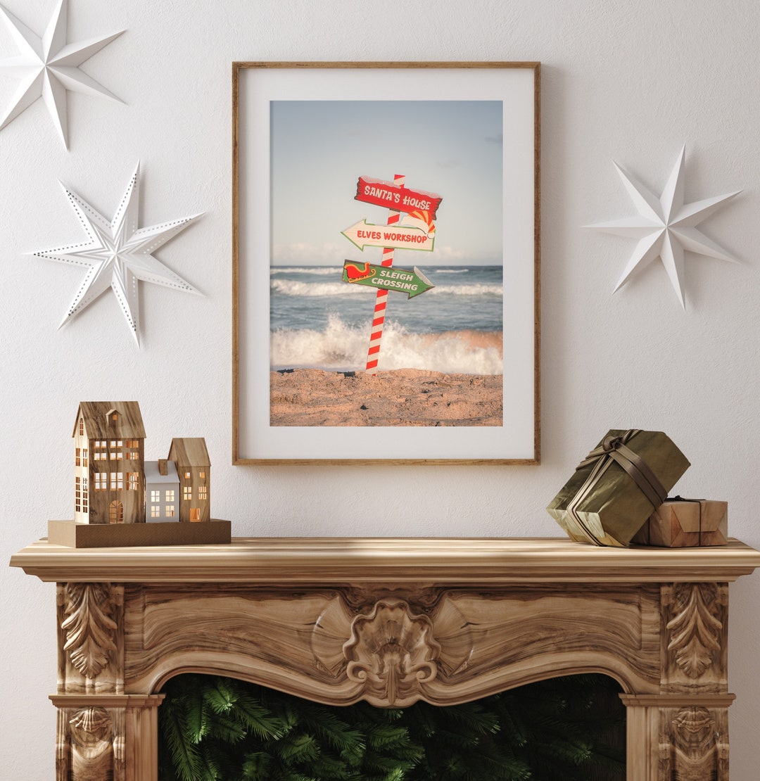 Vintage Christmas Beach Downloadable Poster, Beach House Home Decor ...