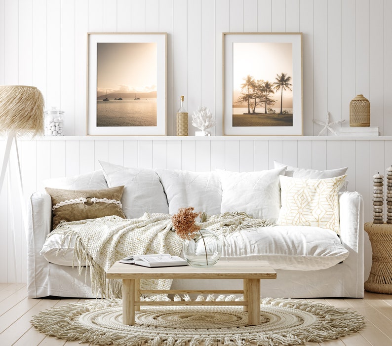 Set of 2 Vintage Sunset Beach Posters, Beach House Decor, Coastal ...