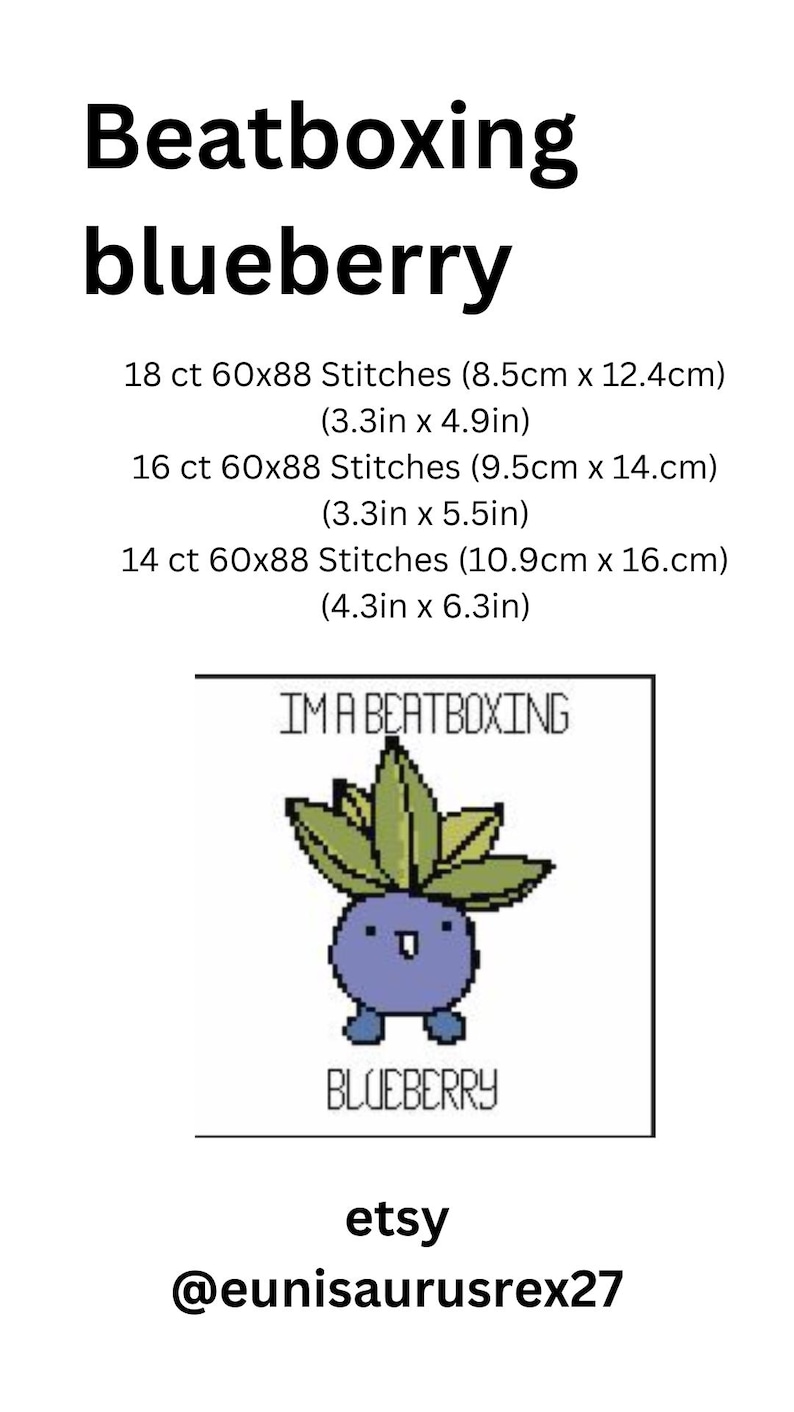Beatboxing Blueberry Cross Stitch Pattern. - Etsy