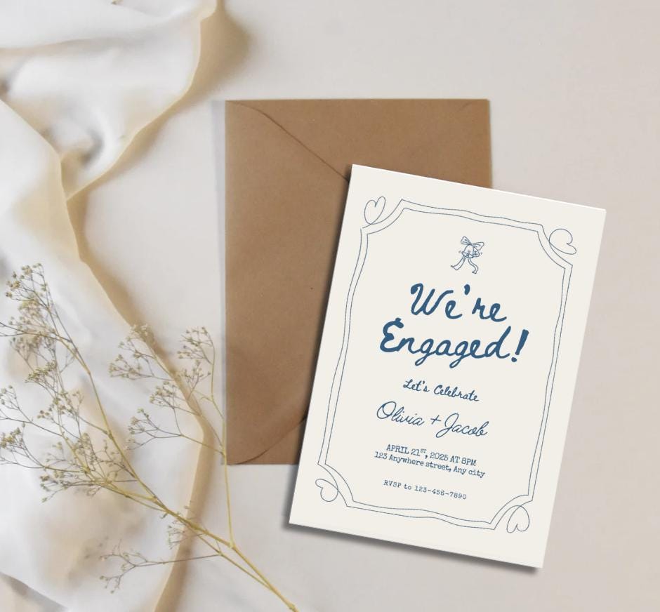 Minimalist Engagement Party Invitation Template: Blue Printable Invite ...