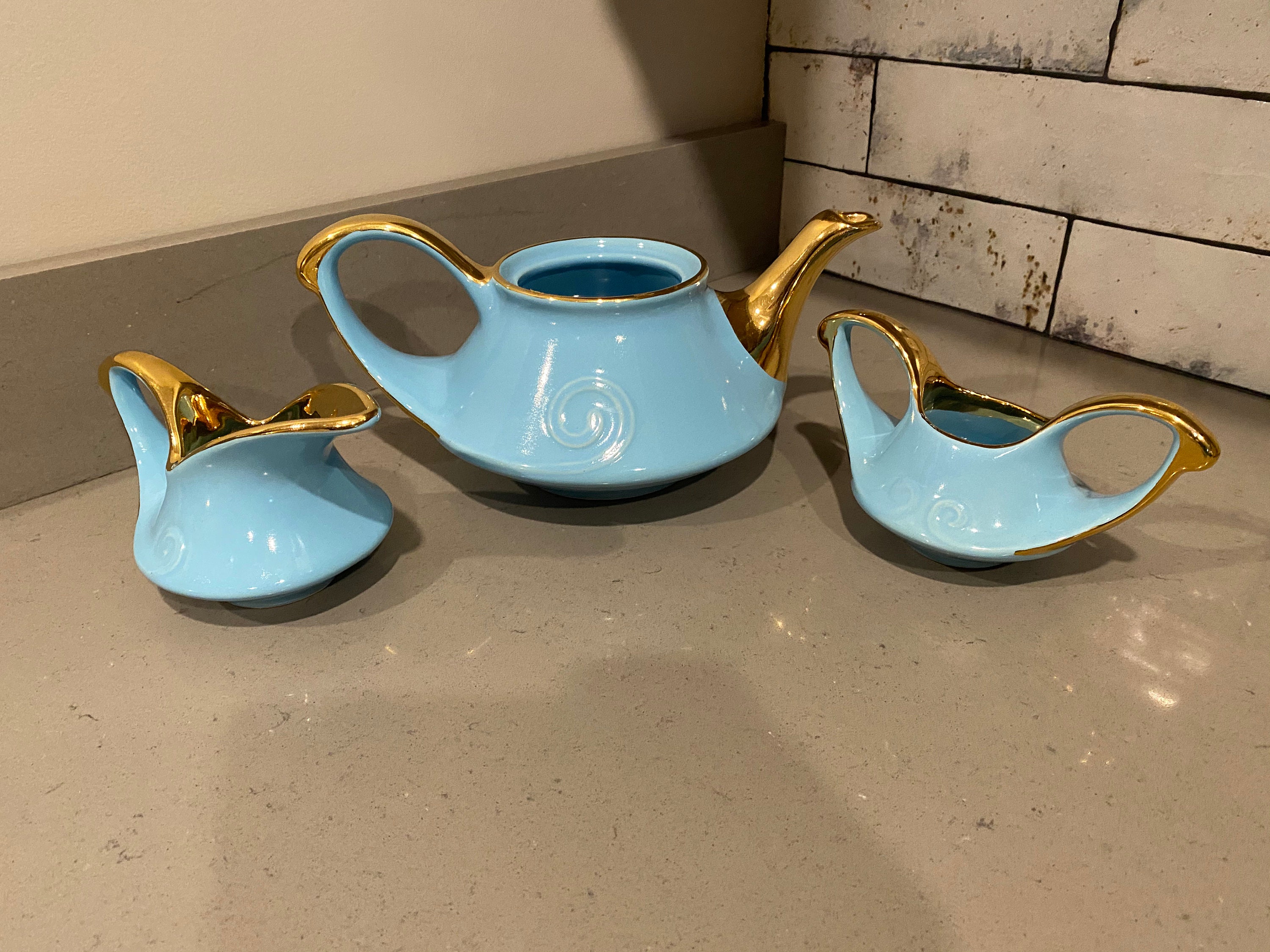 RARE 22K Gold Trim Mid Century Pearl China Co Ceramic Tea Set, Teapot ...