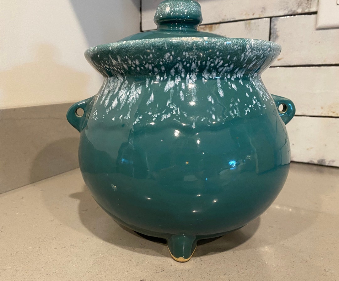 Vintage USA Teal Green Drip MCM Kettle Bean Pot Crock - Etsy