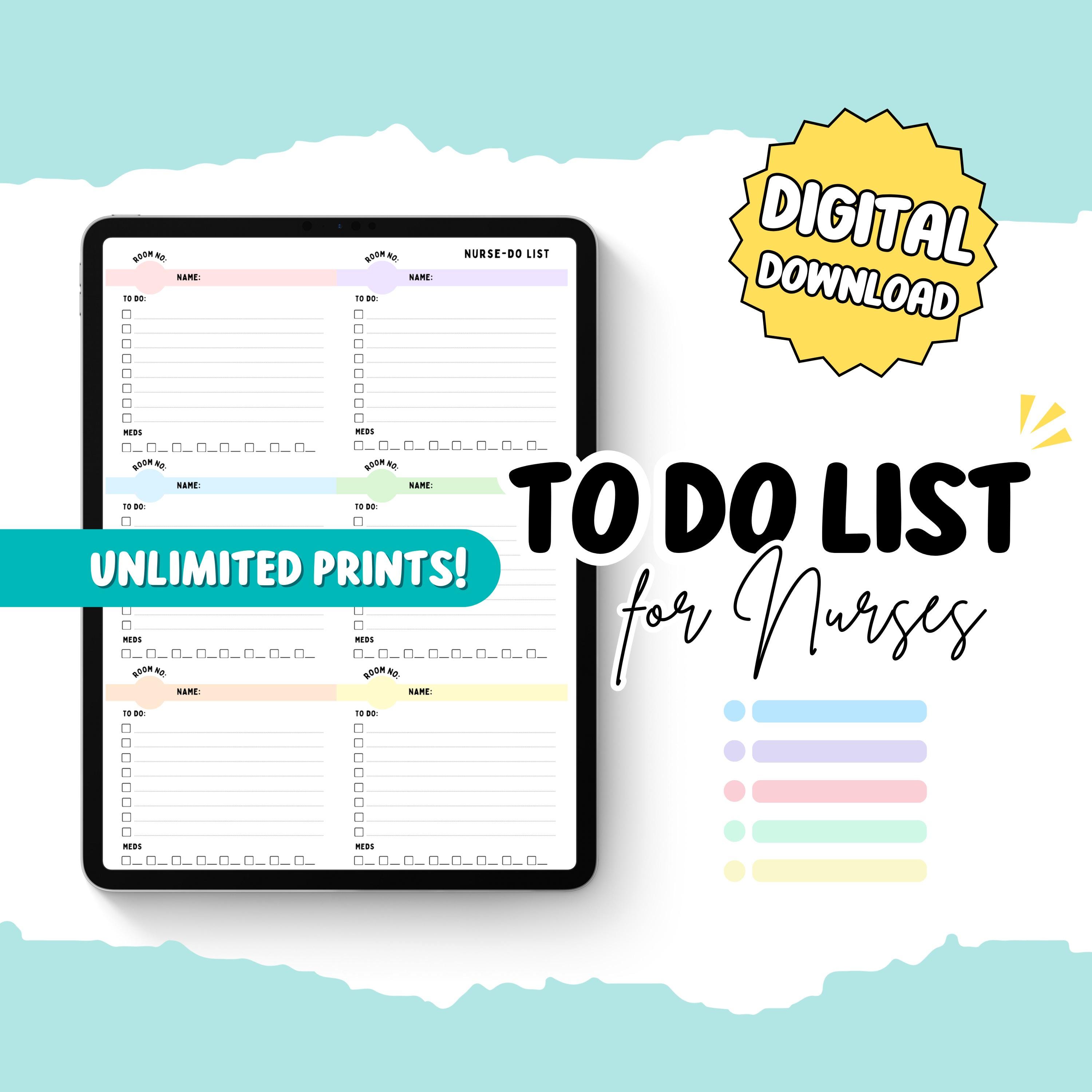 Nurse to Do List | Shift Task Planner | Digital Download | for Nursing ...