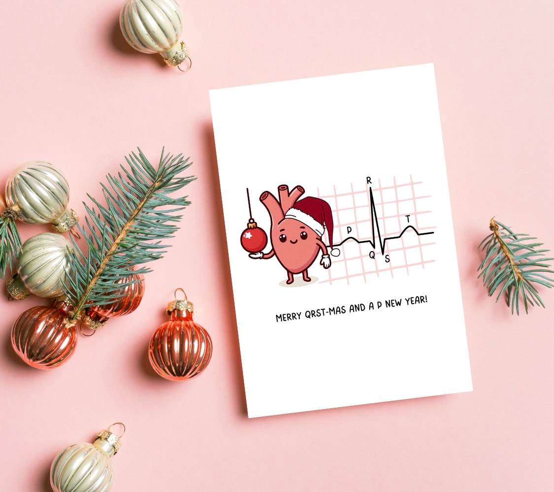 Merry Qrst-mas and a P New Year Christmas Greeting Card ECG Cardiology ...