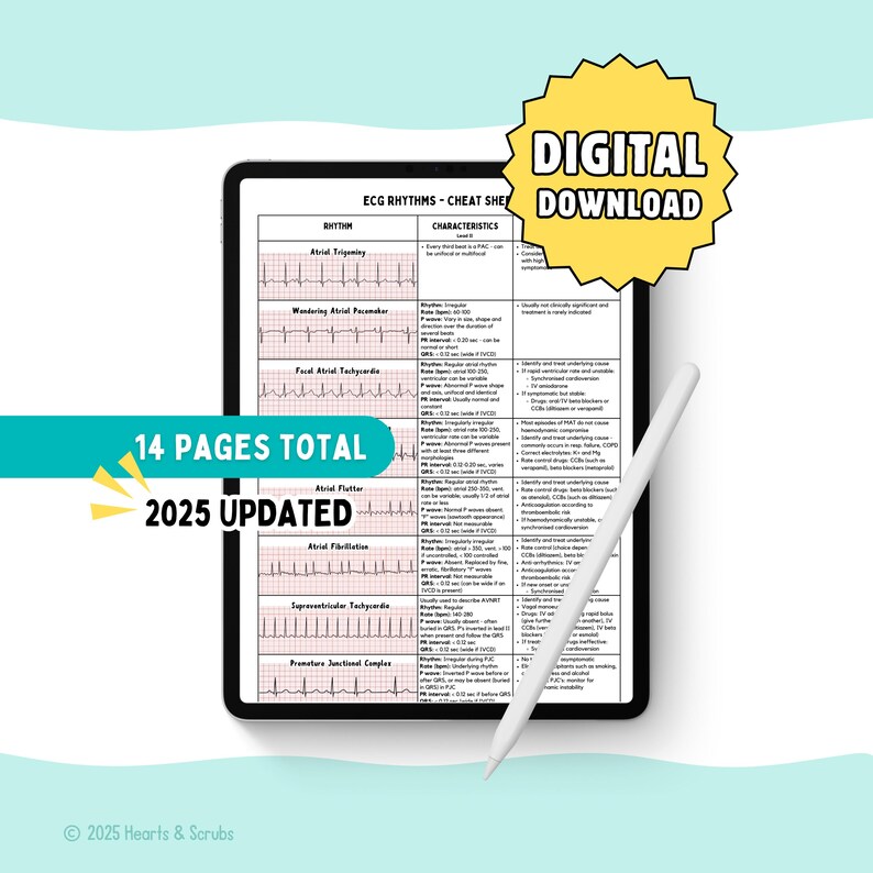 Advanced EKG & Dysrhythmias | Cheat Sheets | 55+ Rhythms | Digital ...
