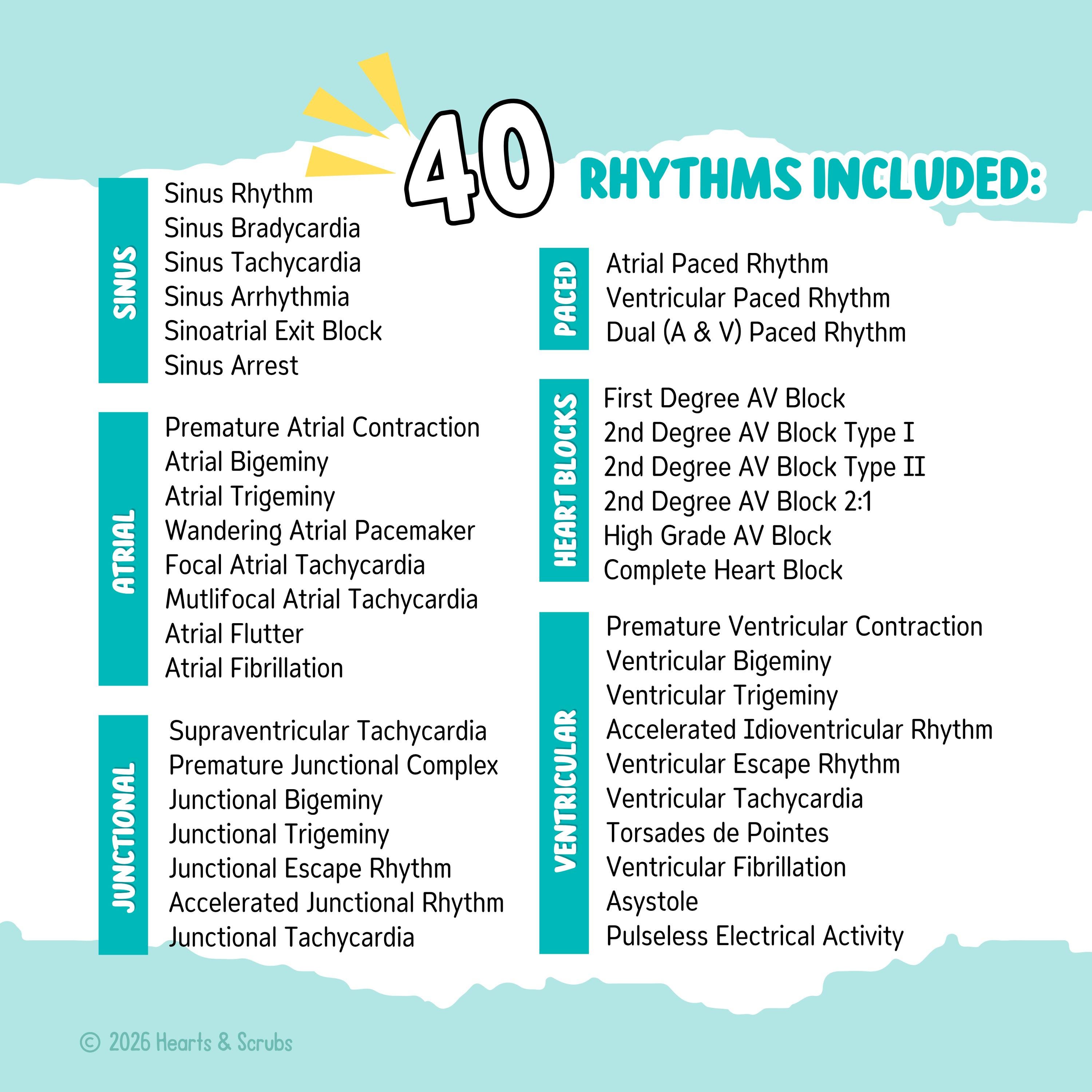 ECG Rhythm Cheat Sheets: 40 Cardiac Rhythms (digital Download) - Etsy