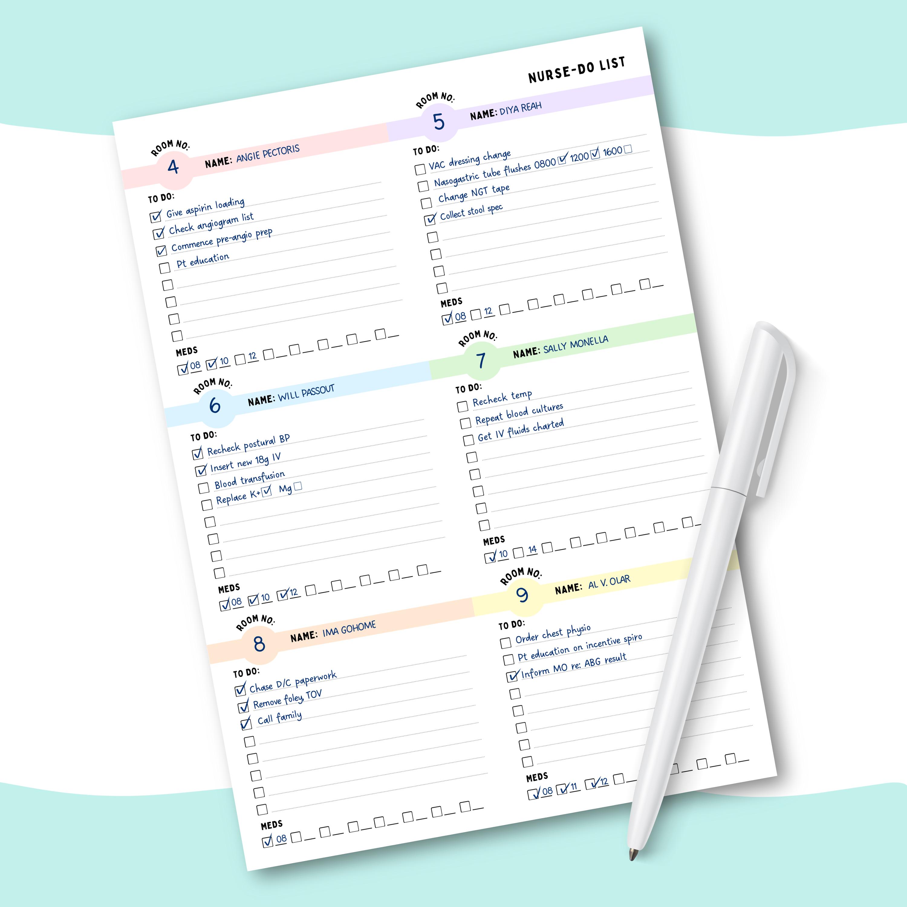 Nurse to Do List | Shift Task Planner | Digital Download | for Nursing ...