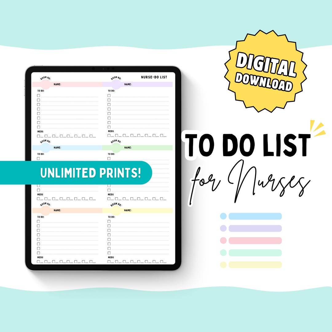 Nurse to Do List | Shift Task Planner | Digital Download | for Nursing ...