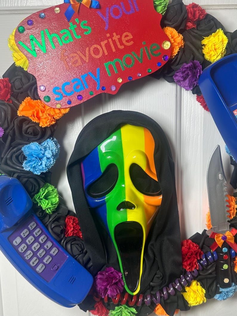 Rainbow Ghostface Wreath, Horror Wreath, Scream Movie, Halloween ...
