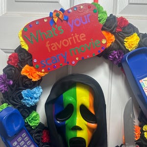 Rainbow Ghostface Wreath, Horror Wreath, Scream Movie, Halloween ...