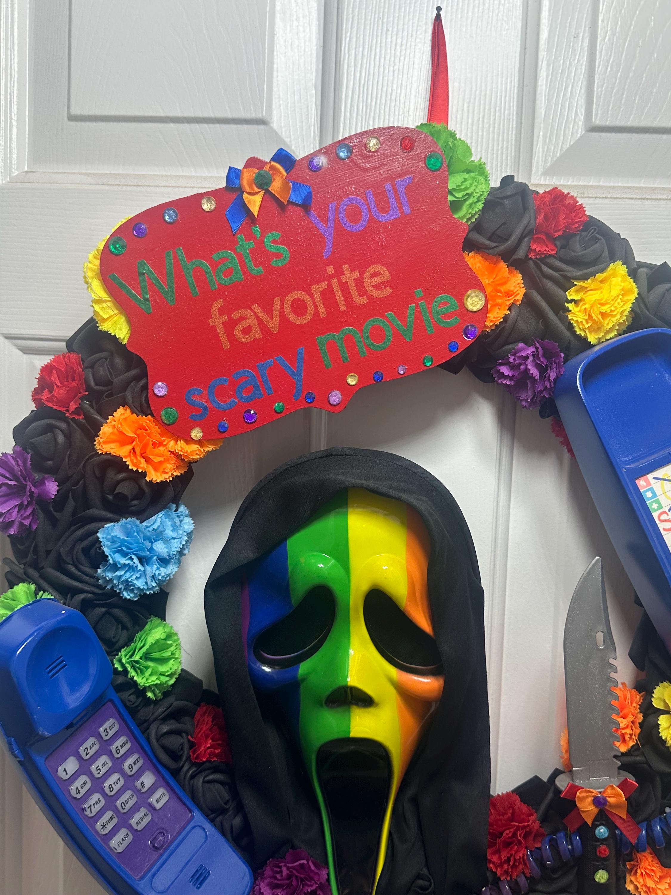 Rainbow Ghostface Wreath, Horror Wreath, Scream Movie, Halloween ...