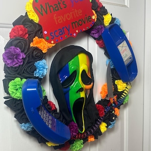 Rainbow Ghostface Wreath, Horror Wreath, Scream Movie, Halloween ...