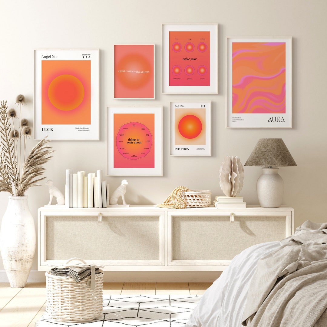 Set of 6 Aura Poster, Aura Print, Gradient Print, Angel Number ...