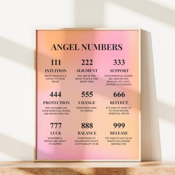 Angel Numbers Poster Gradient Wall Art Spiritual Print | Etsy