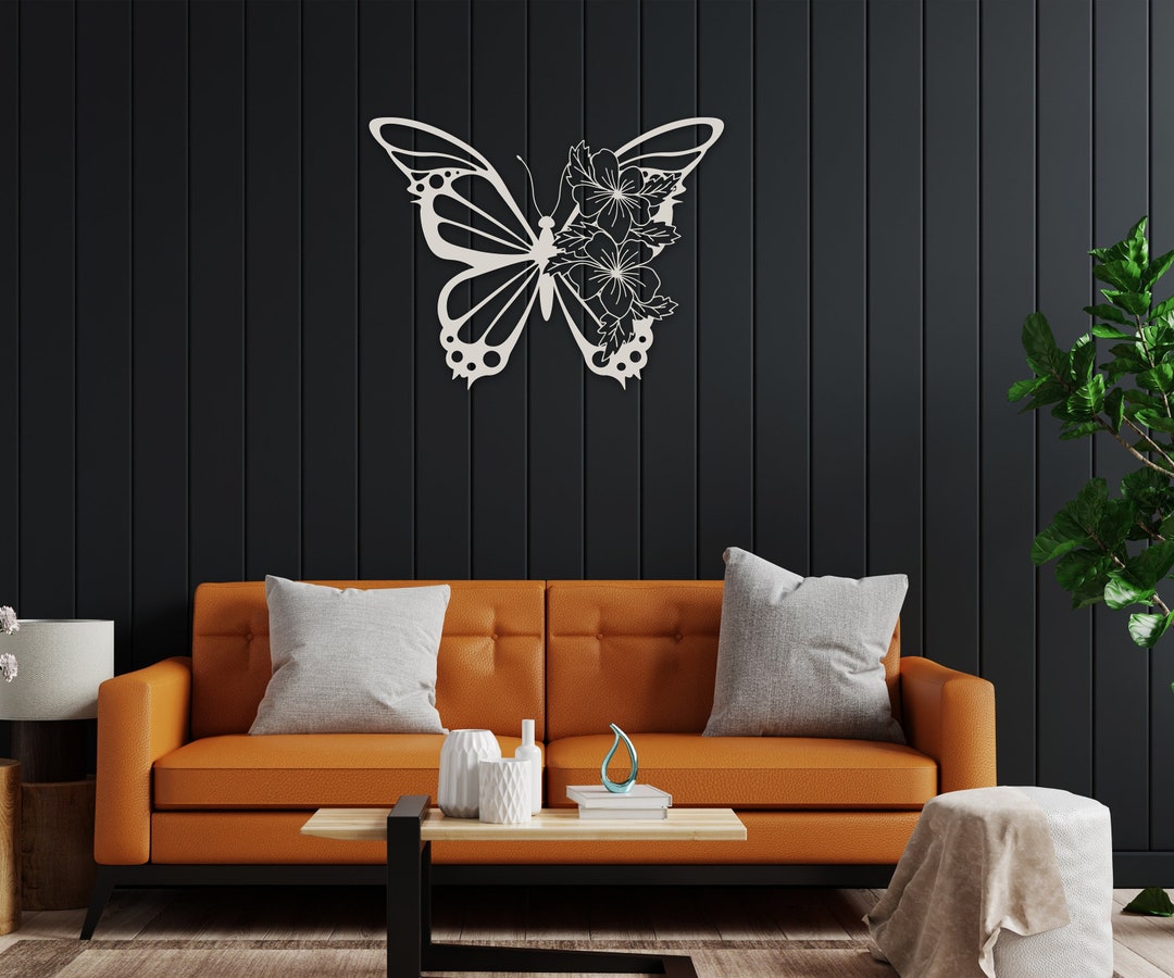 Butterfly Metal Sign Wall Art Home Decor Floral Butterfly Living Room ...
