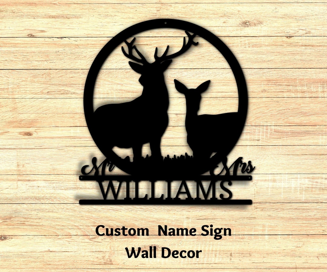 Deer Metal Wall Art - Couples Monogram Sign - Gift for Hunters - Last ...