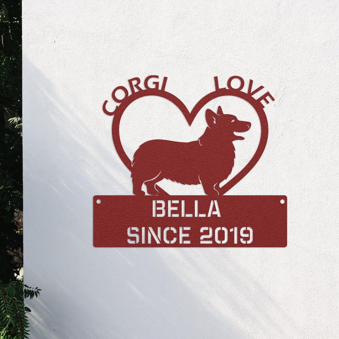 Personalized Corgi Metal Wall Art: Custom Name & Date, Dog Silhouette ...