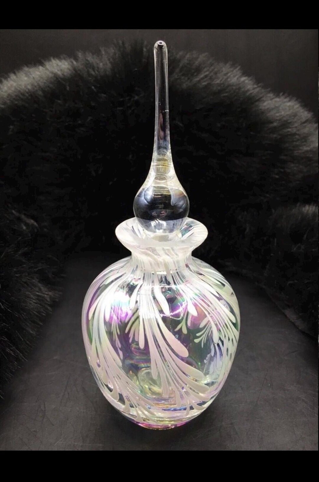 Pulled Feather Perfume Bottle Blown Glass Iridescent Handmade Swirl ...