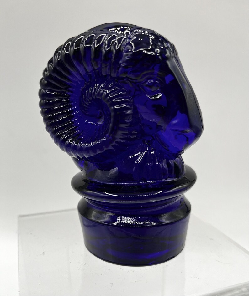 Cobalt Blue Heisey by Mosser Glass Rams Head Stopper Style Paperweight ...