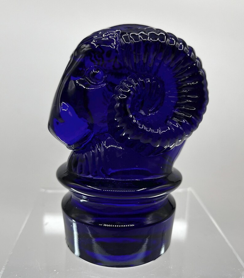 Cobalt Blue Heisey by Mosser Glass Rams Head Stopper Style Paperweight ...