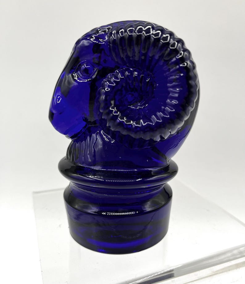 Cobalt Blue Heisey by Mosser Glass Rams Head Stopper Style Paperweight ...