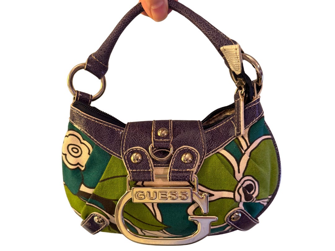 VTG GUESS MINI Green Floral Handbag Huge Silver G Emblem Fabric 8x5 - Etsy