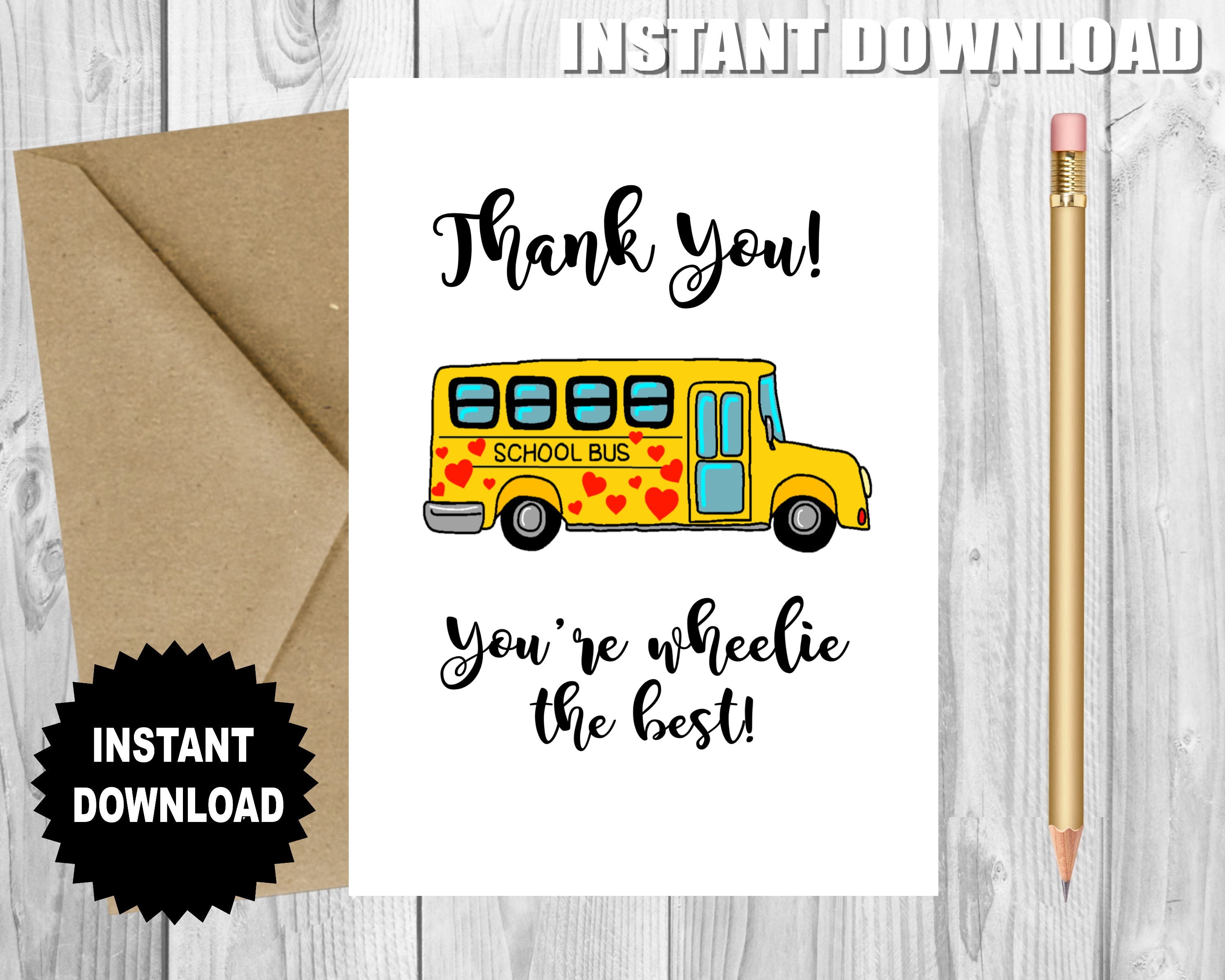 DIGITAL Printable School Bus Driver Thank You Instant Download Bus ...