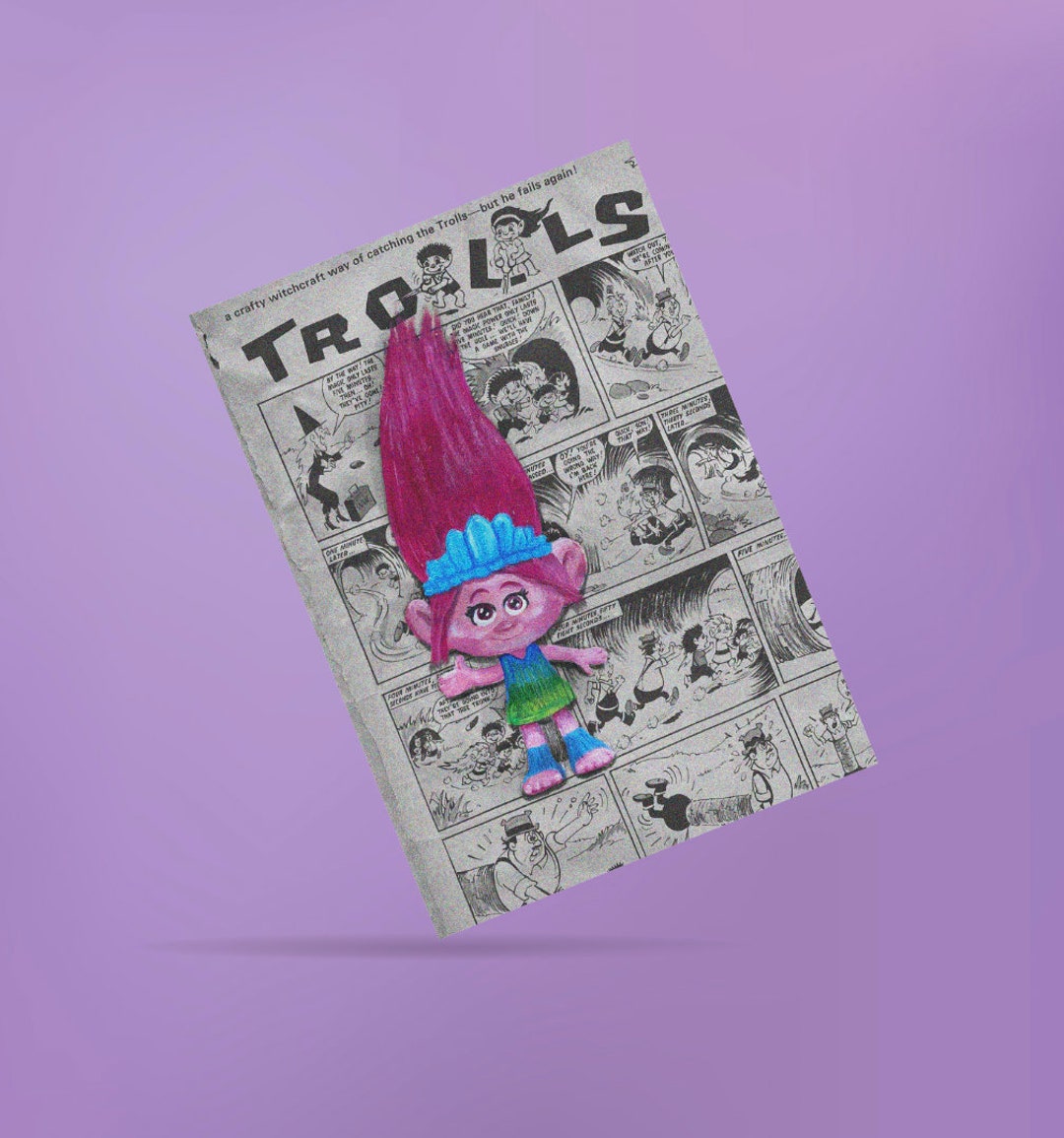 Vintage Trolls Print | Pink Series, Oil Painting, 1970s Magazine Comic ...
