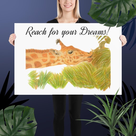 Giraffe Reach Poster | Etsy