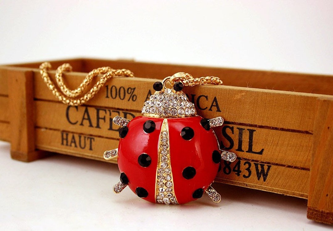 Ladybug Crystal Necklace, Beetle Lucky Charm Necklace, Ladybug Pendant ...