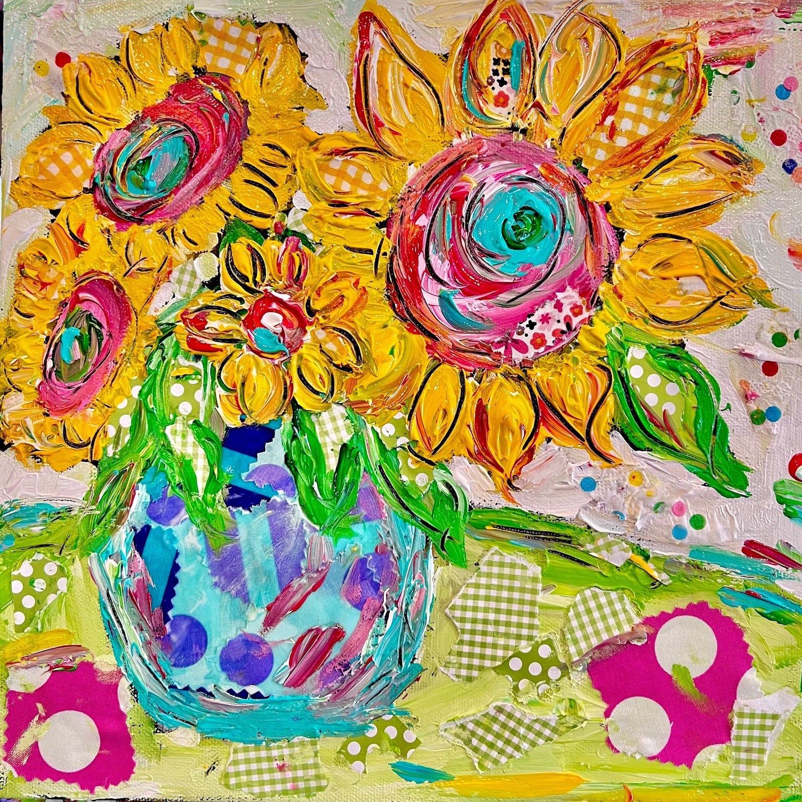 Original, Whimsical, Floral, Colorful, Acrylic on Canvas, Joyful, Happy ...