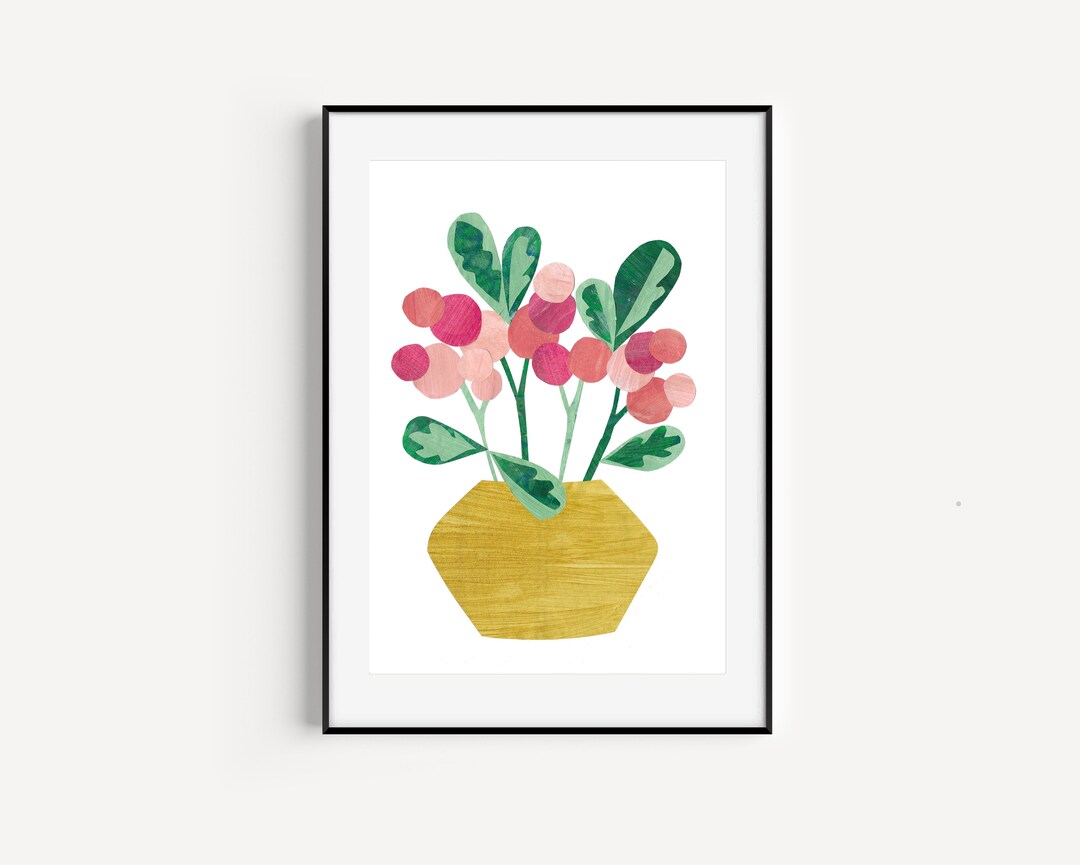 Blush Berries, Handmade Floral Art Print, Colourful Botanical Wall Art ...