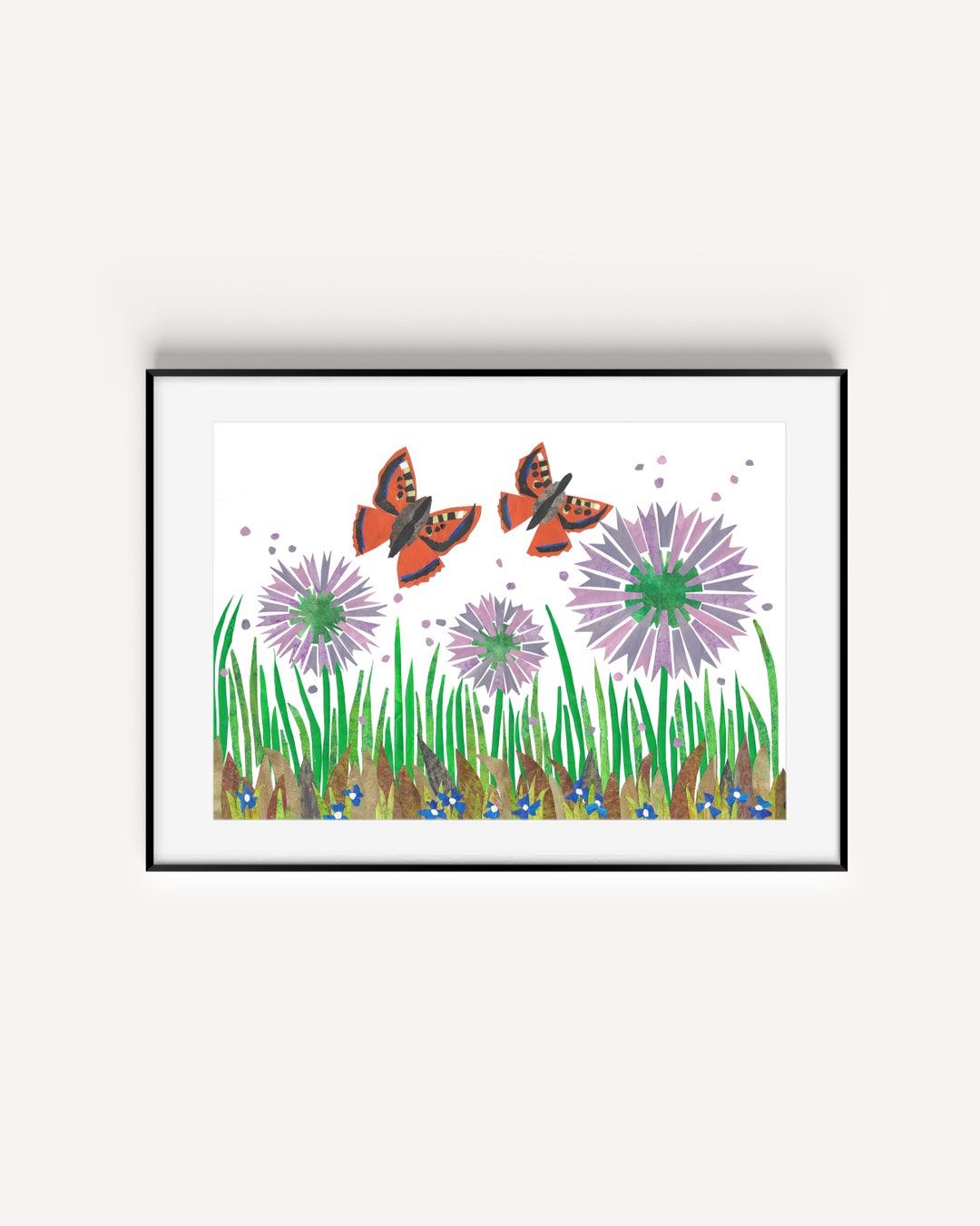 Dancing Alliums and Admirals, Butterfly and Floral Print on Archival ...