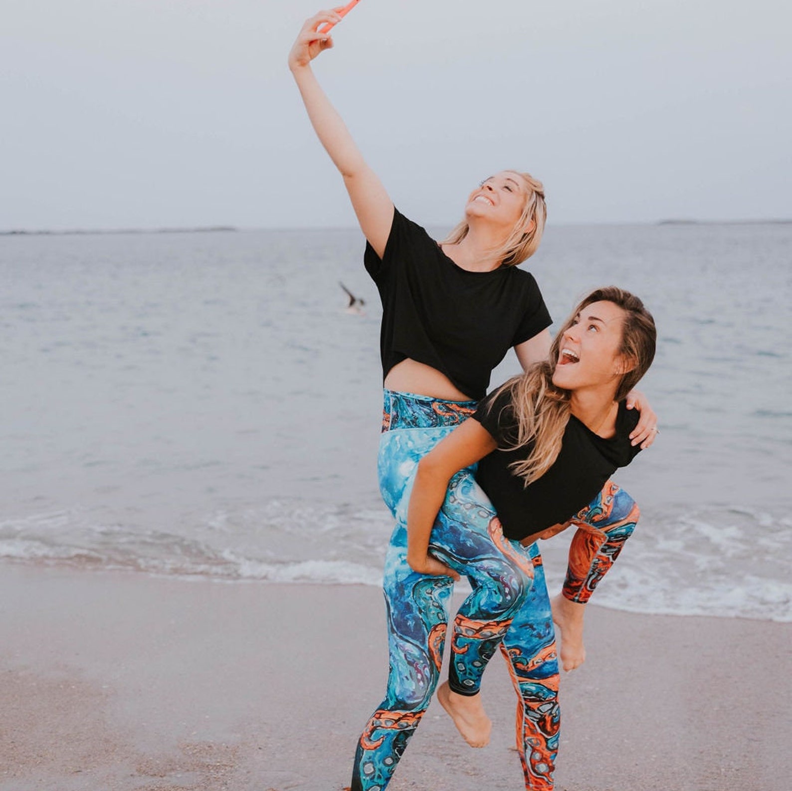 Dos Ojos Cenote Octopus Yoga Leggings, Aqua Blue and Orange, Art ...