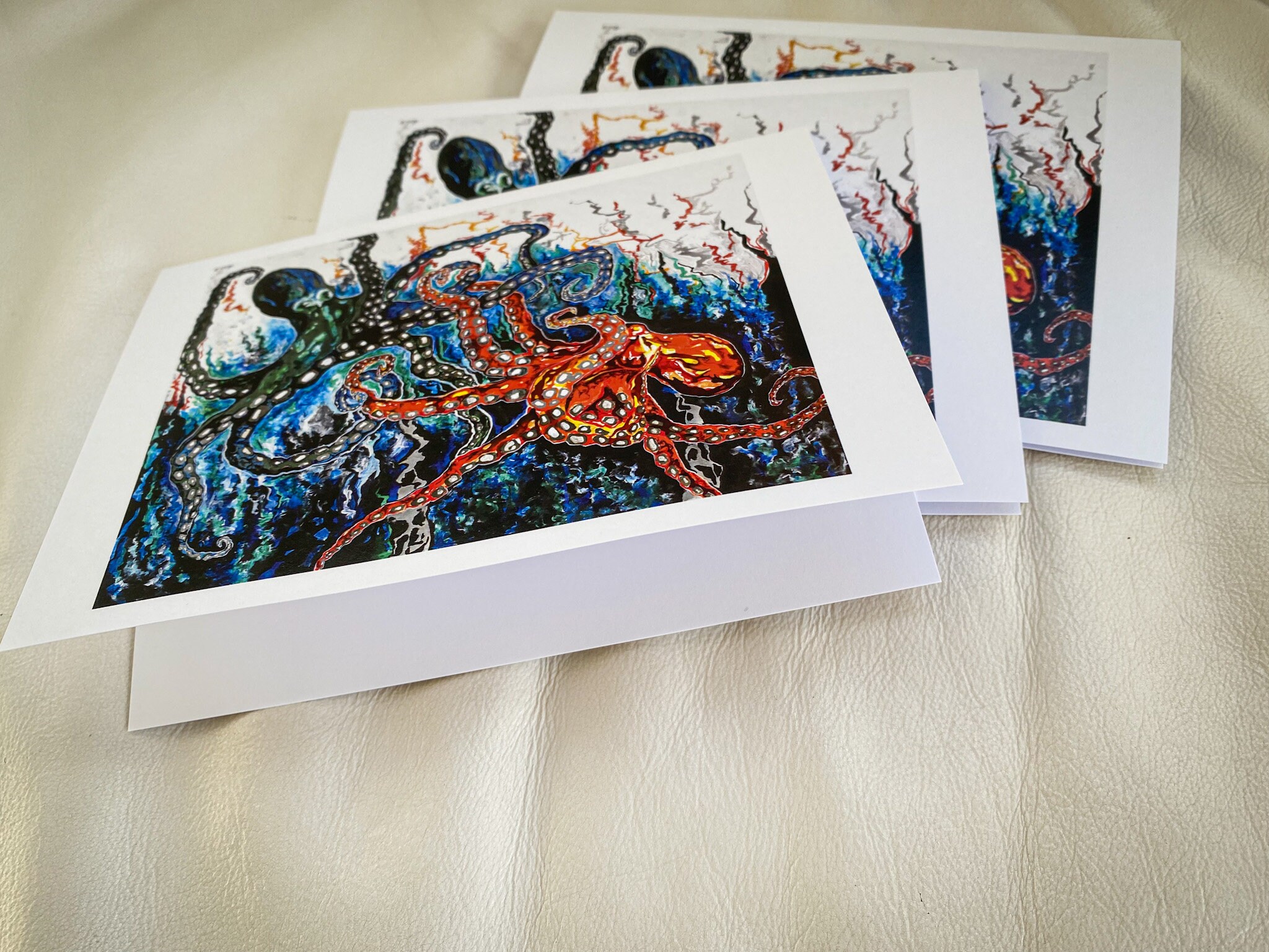 The Duel | Card for Octopus Lover, Ocean Beach Art, Gifts for Octopus ...