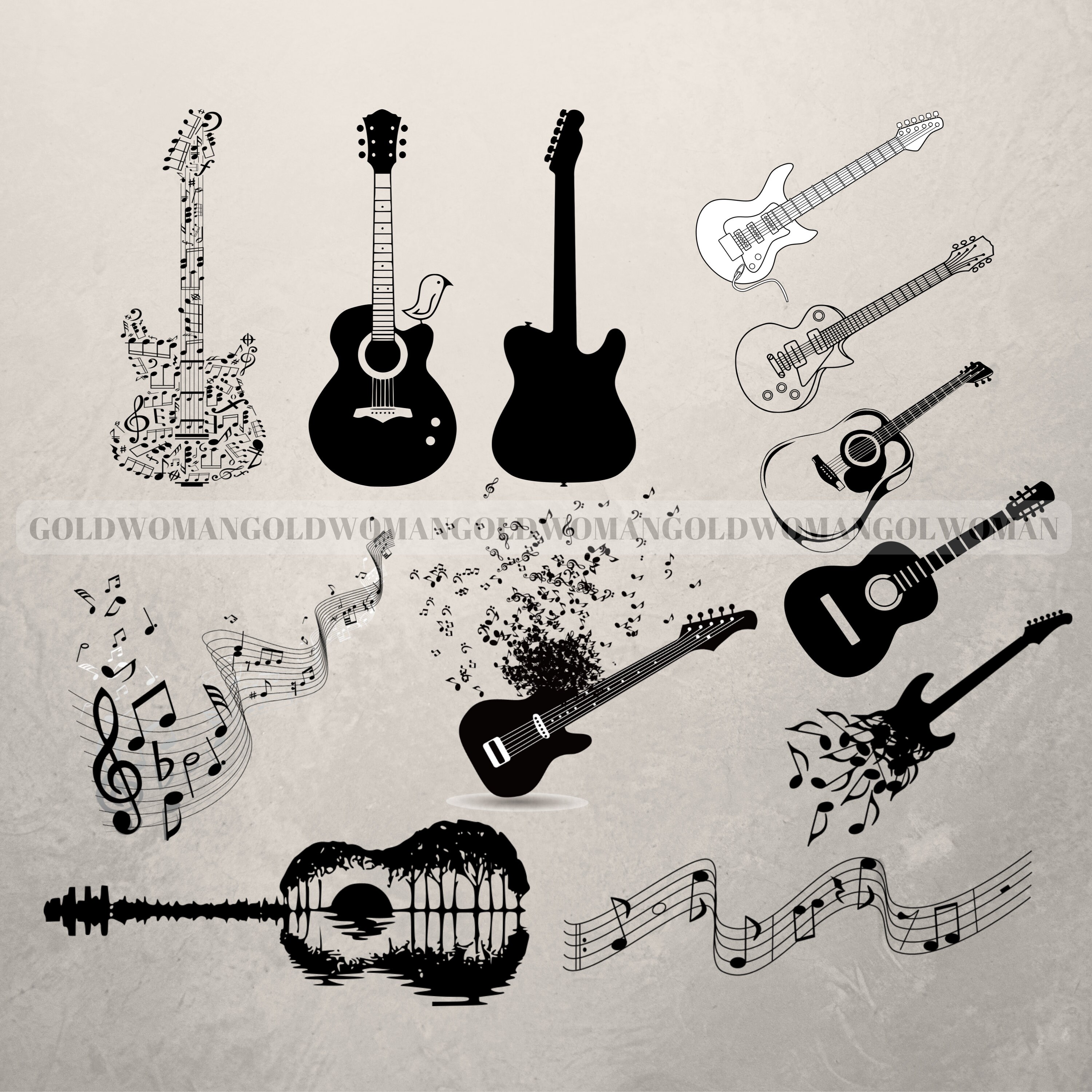 Guitar Svg Bundle Acoustic Guitar With Forest Nature Svg - Etsy UK