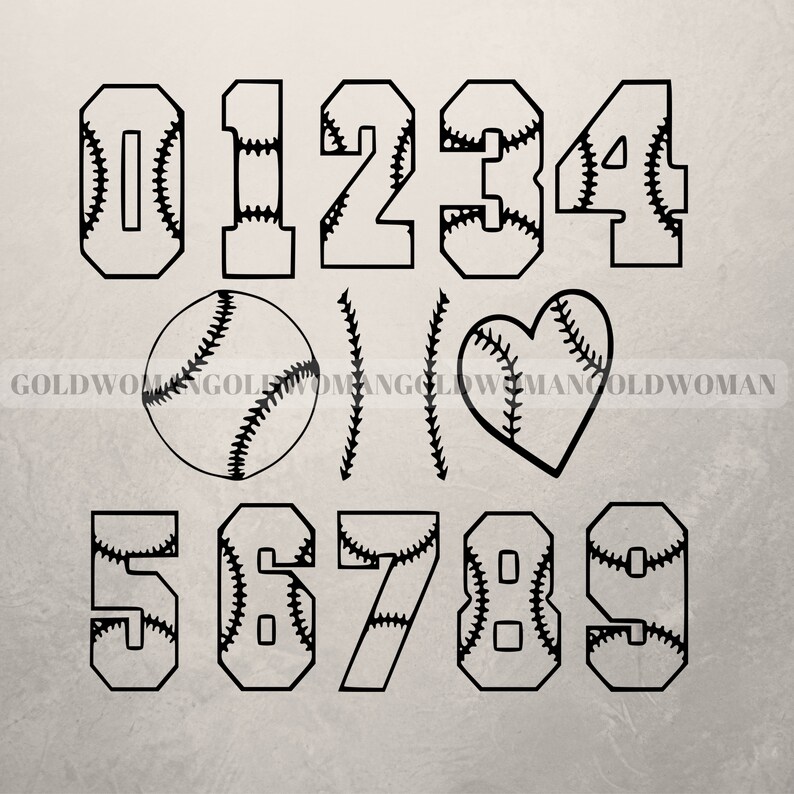 Baseball Numbers Svg Baseball Heart Svg Silhouette Birthday - Etsy