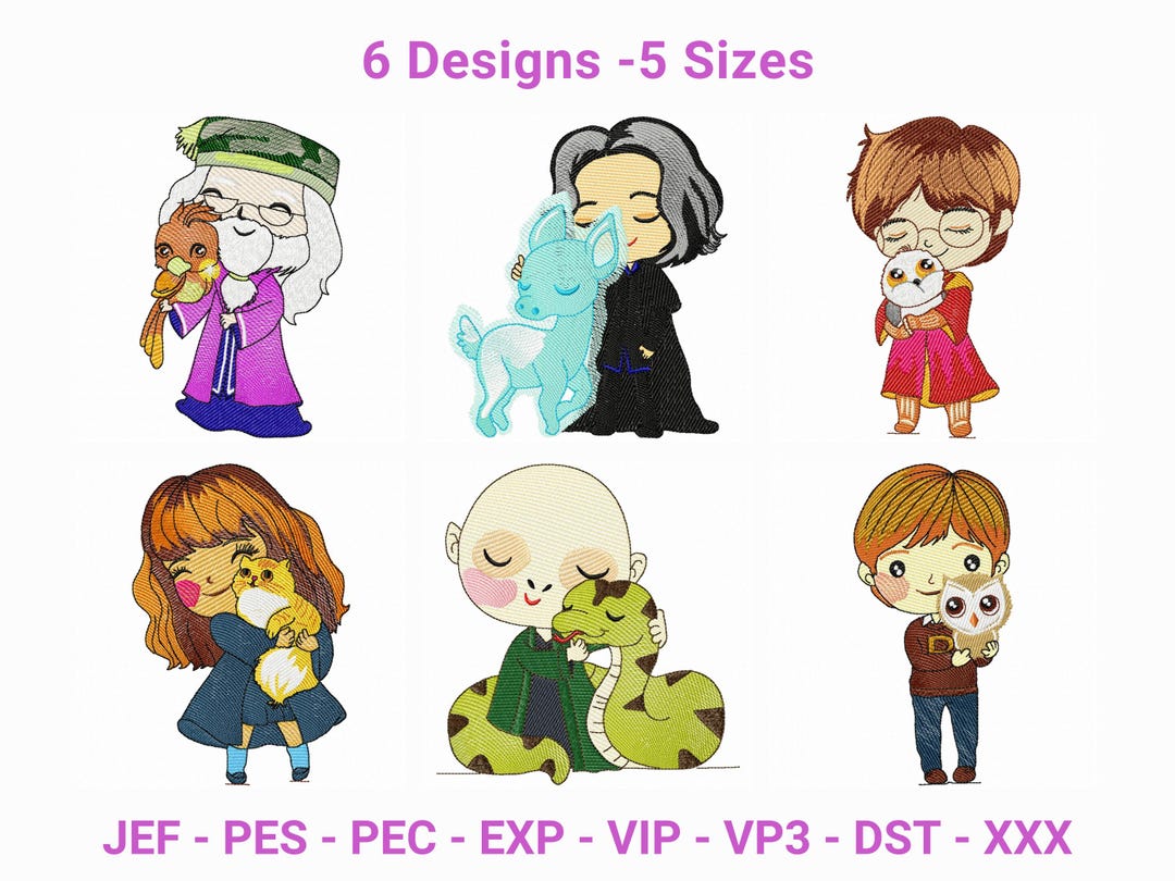 Magical Wizard Friends Embroidery Design Set - 6 Cute Characters With ...