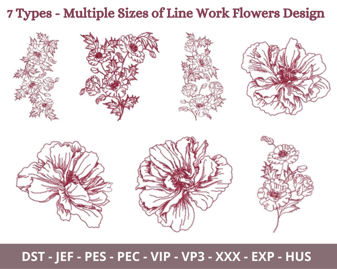 Line Work Flowers Embroidery Design - Machine Embroidery Pattern - 7 ...