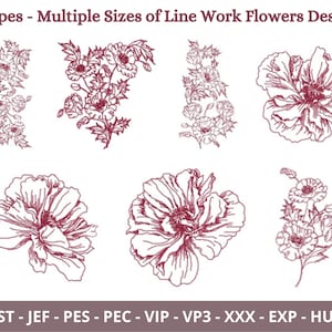 Line Work Flowers Embroidery Design - Machine Embroidery Pattern - 7 ...