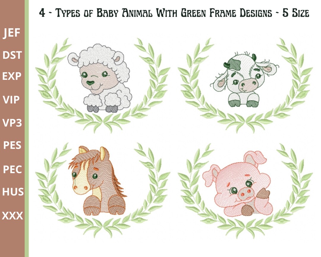 Baby Animals Machine Embroidery Design, Floral Animals Machine ...