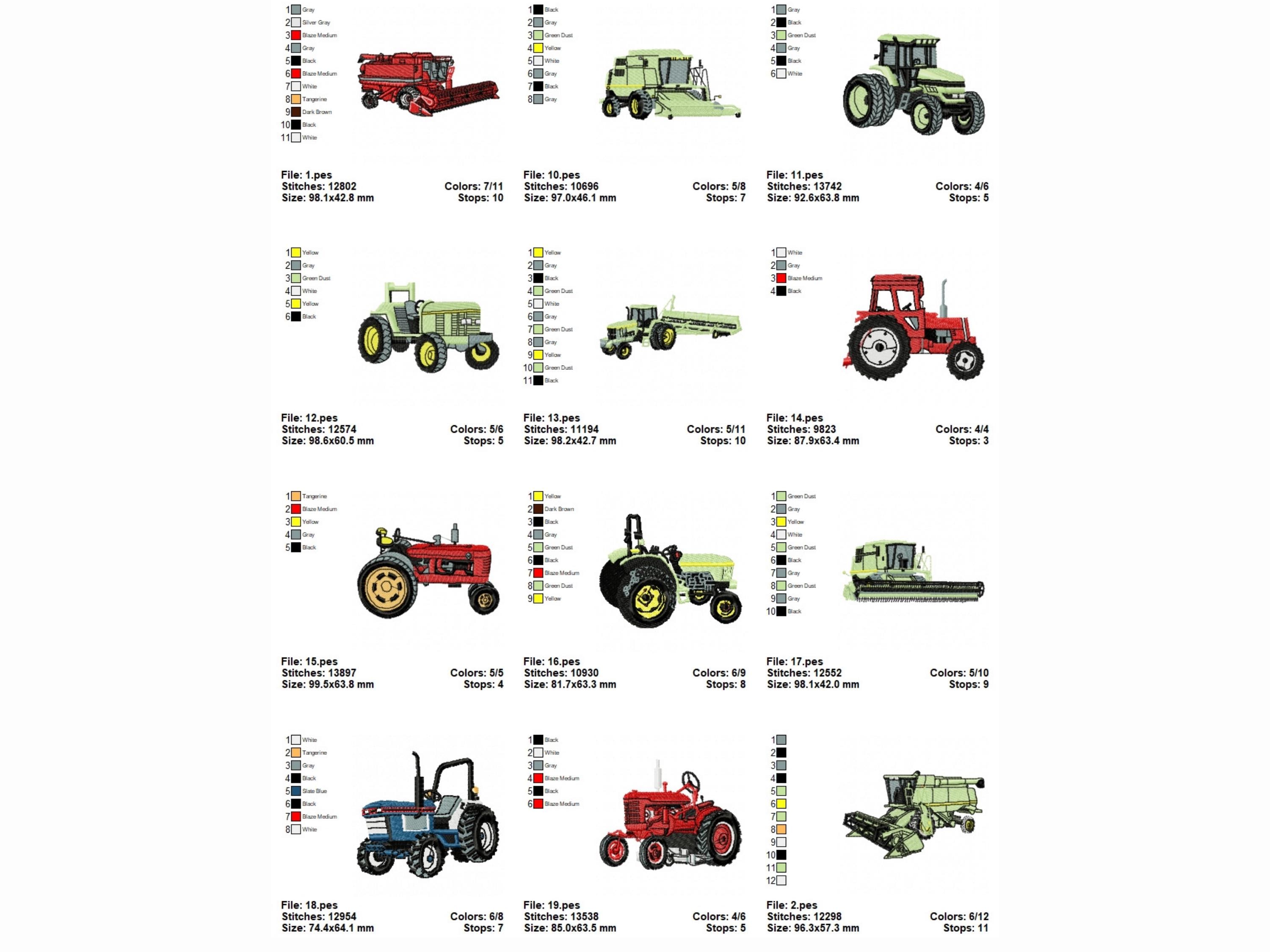 Farm Equipment Embroidery Design Bundle - 20 Designs, Tractor ...