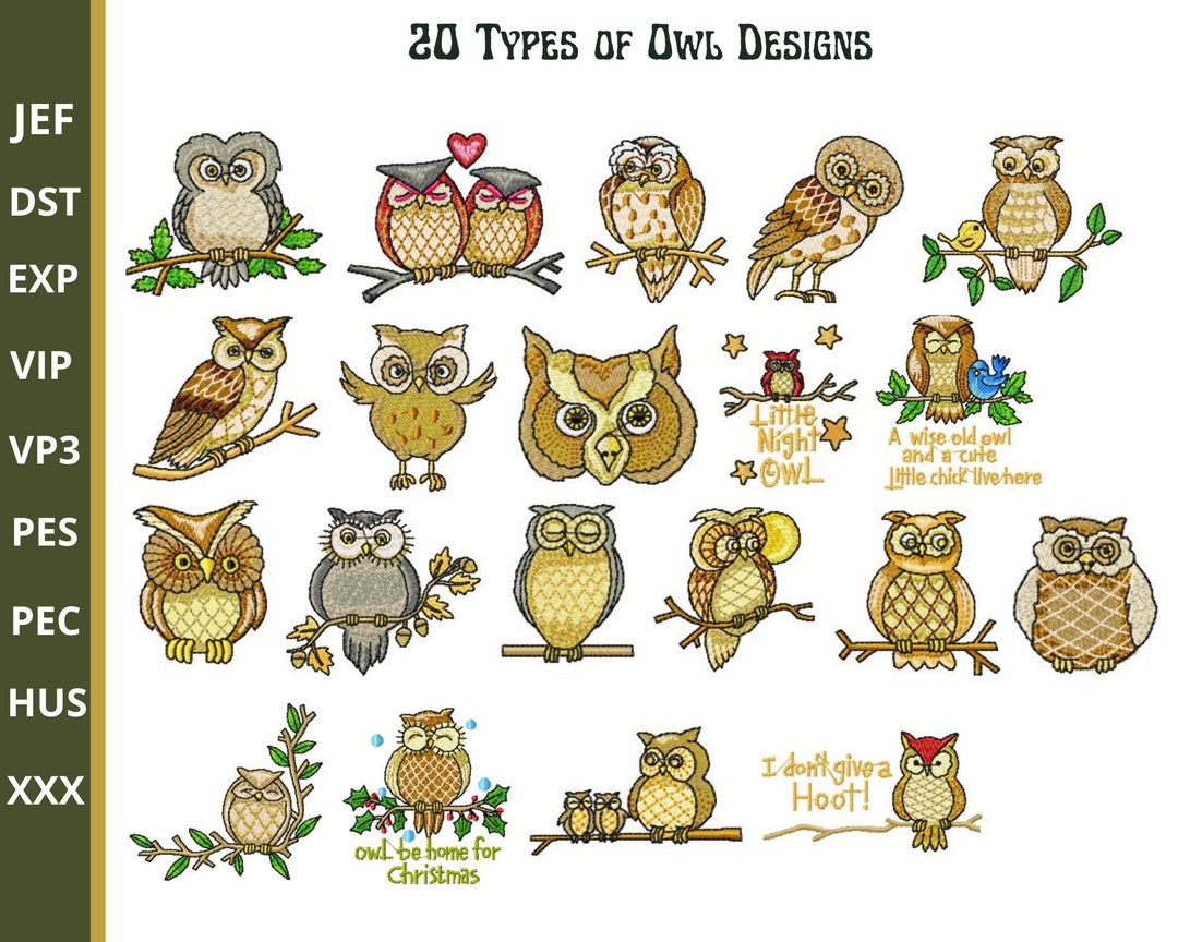 Owl Machine Embroidery Design - 20 Types - 1 Sizes - Instant Download ...