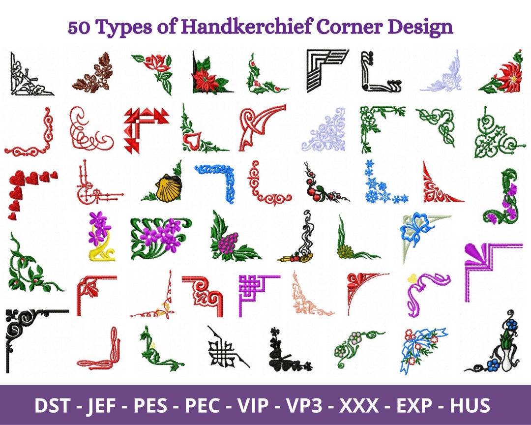 Handkerchief Corner Embroidery Design - Machine Embroidery Pattern - 50 ...